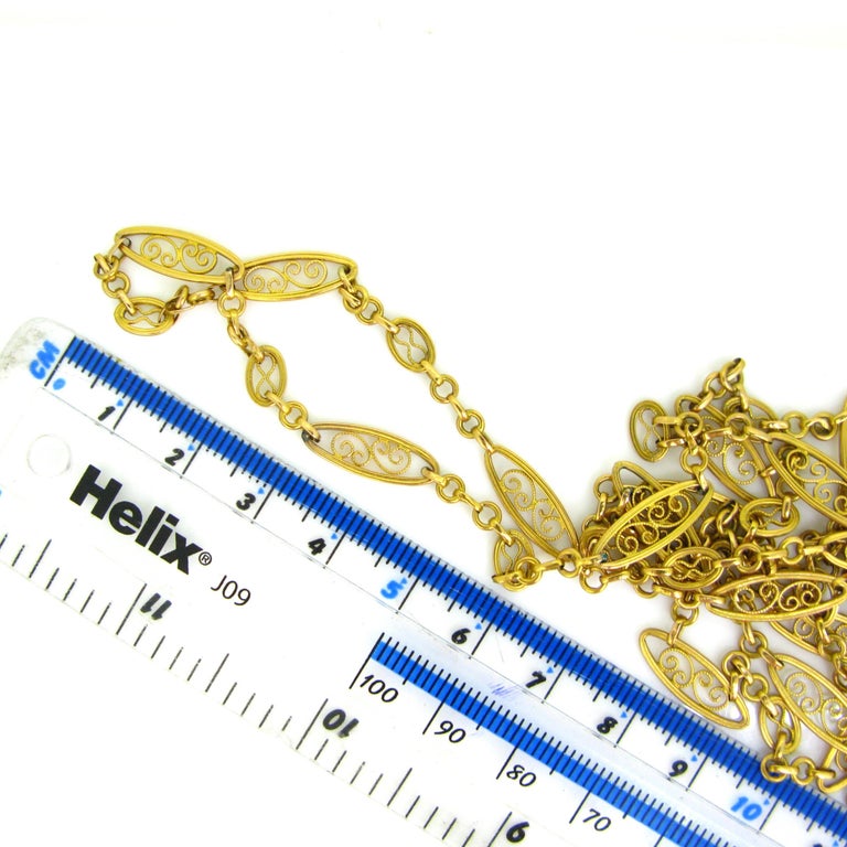 French Victorian Yellow Gold Long Guard Chain Necklace For Sale at 1stDibs