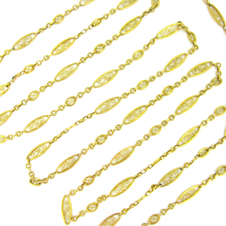 French Victorian Yellow Gold Long Guard Chain Necklace For Sale at 1stDibs