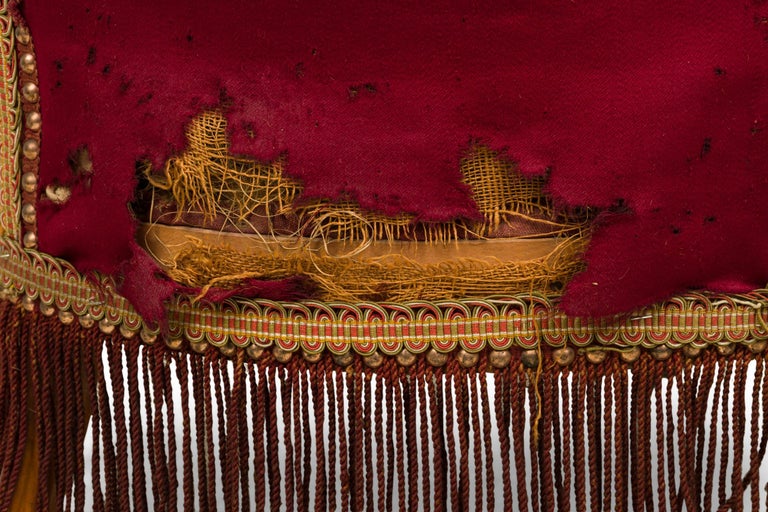 French Victorian Balloon Back Red and Beige Striped Upholstered ...