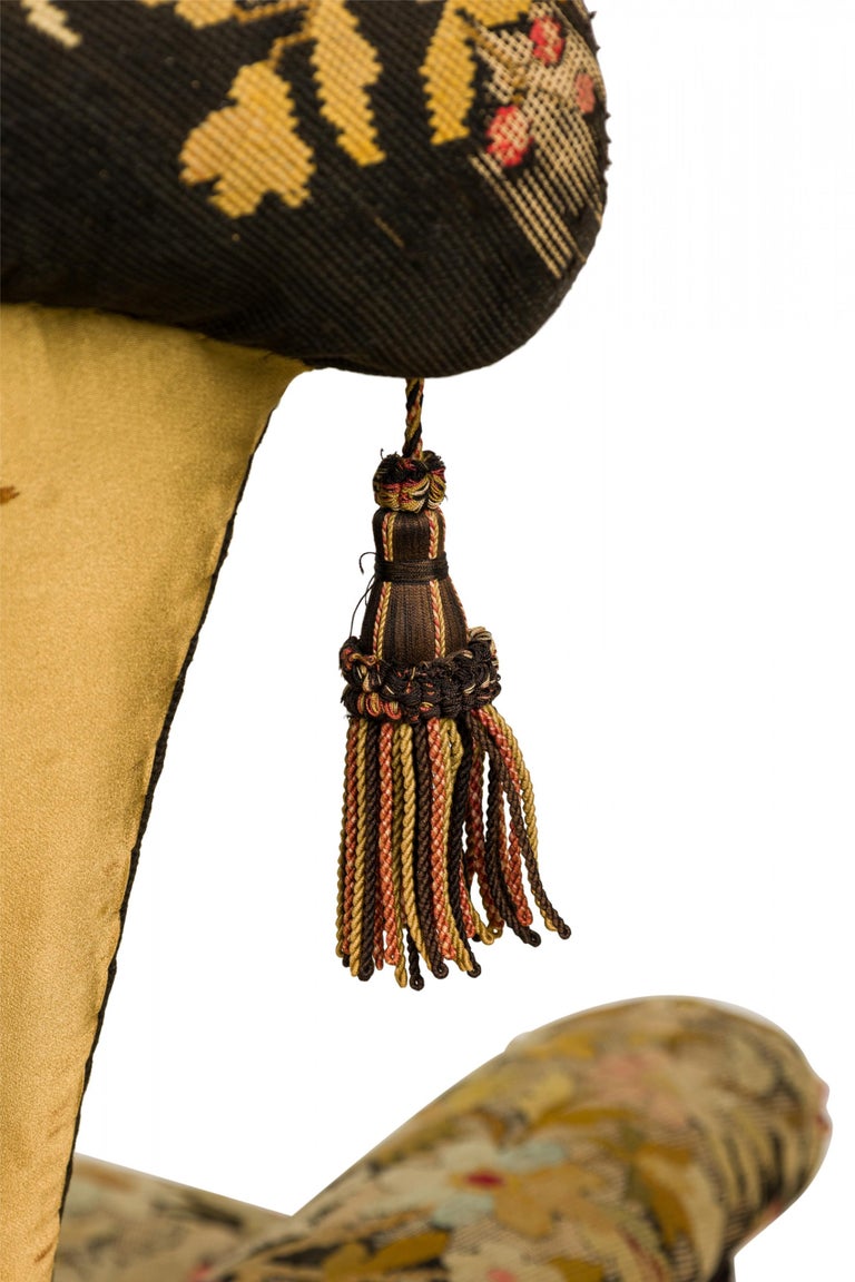 French Victorian Floral Needlepoint Upholstered Rope Fringe Trimmed ...