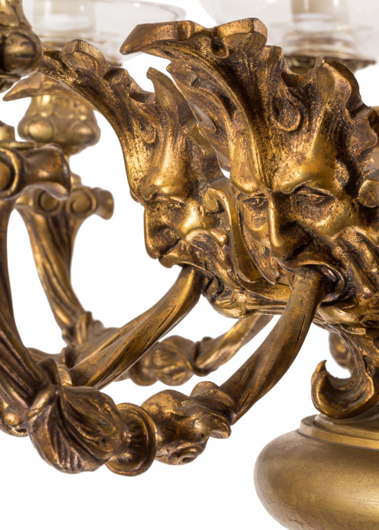 French Victorian Gilt Brass 12-Light Chandelier with Sculptural Green ...