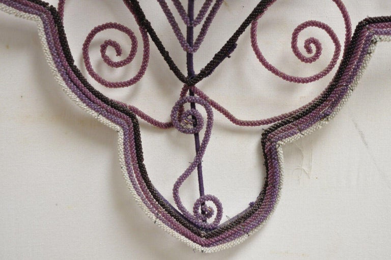 French Victorian Glass Beaded Purple Flower Casket Wreath Wall ...