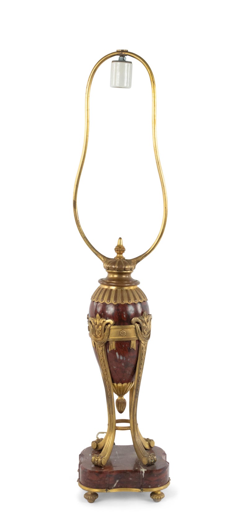 French Victorian Rouge Marble and Bronze Table Lamp For Sale at 1stDibs