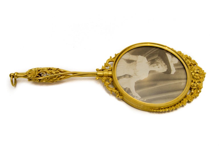 French Victorian Style Brass Filigree Hand Mirror at 1stDibs