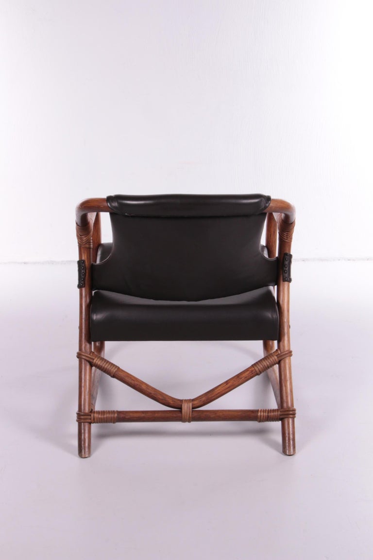 French Vintage Bamboo Lounge Set with Black Leather Seat, 1960s at 1stDibs