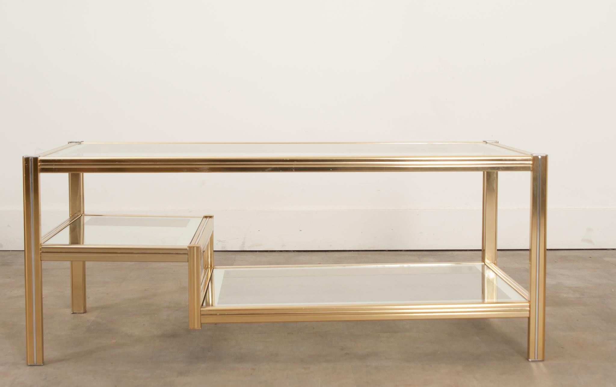 French Vintage Brass Glass Coffee Table For Sale at 1stDibs