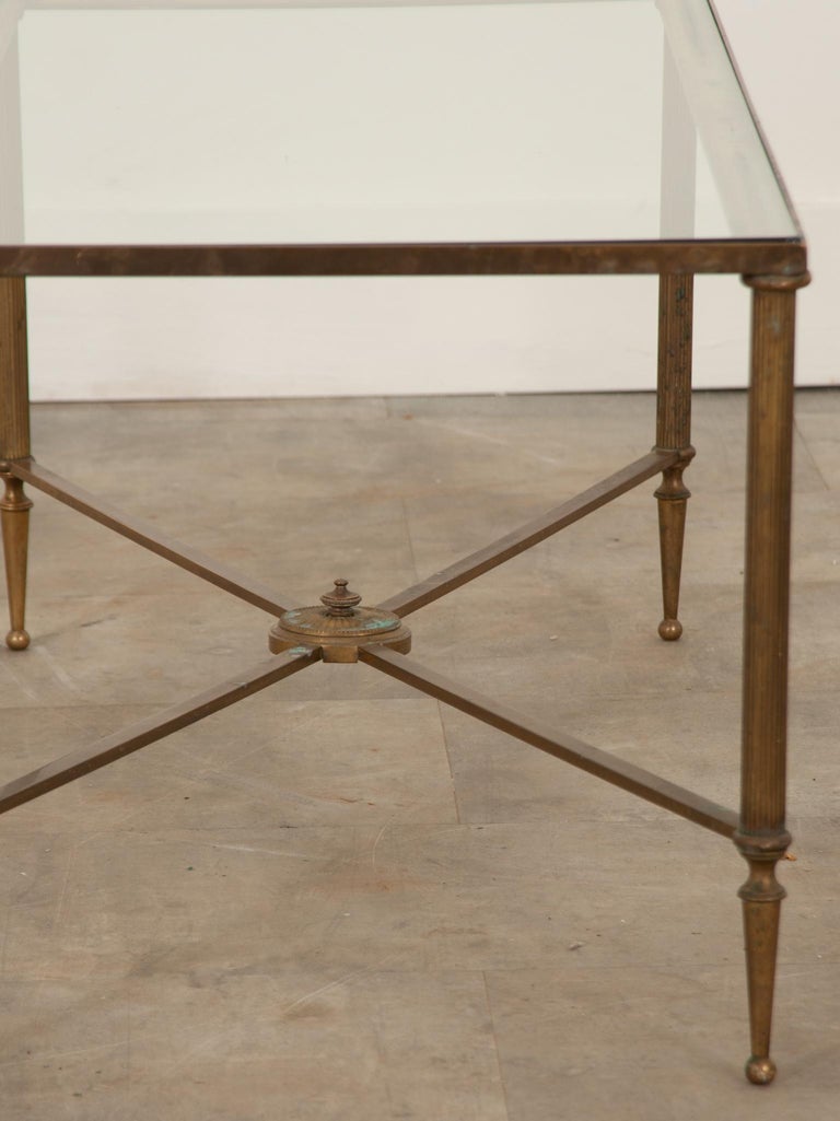 French Vintage Brass and Glass Coffee Table For Sale at 1stDibs