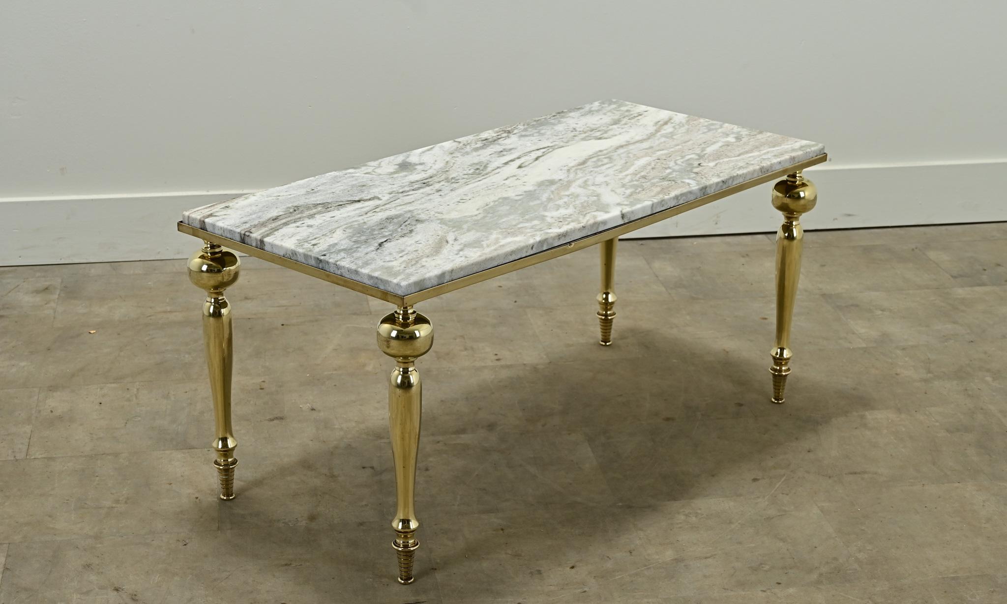French Vintage Brass and Marble Coffee Table For Sale at 1stDibs