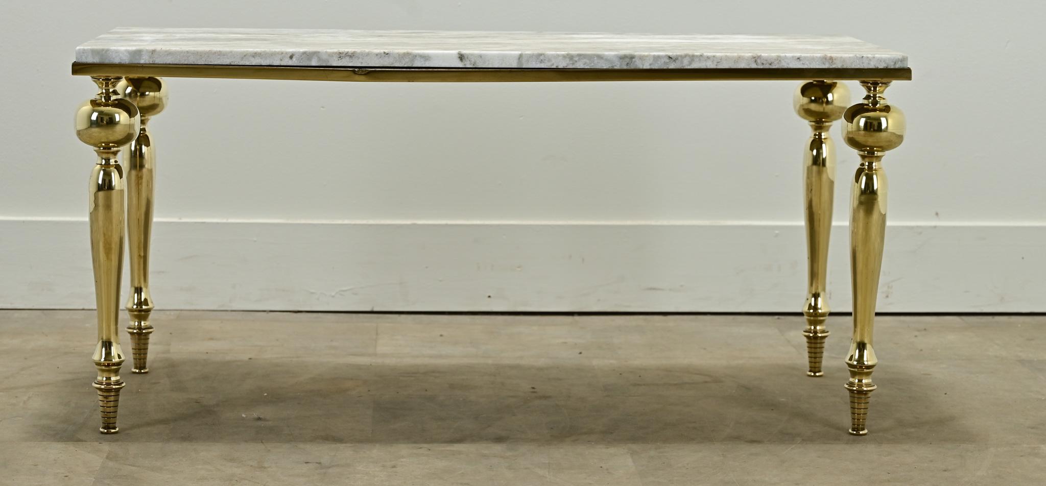 French Vintage Brass and Marble Coffee Table For Sale at 1stDibs