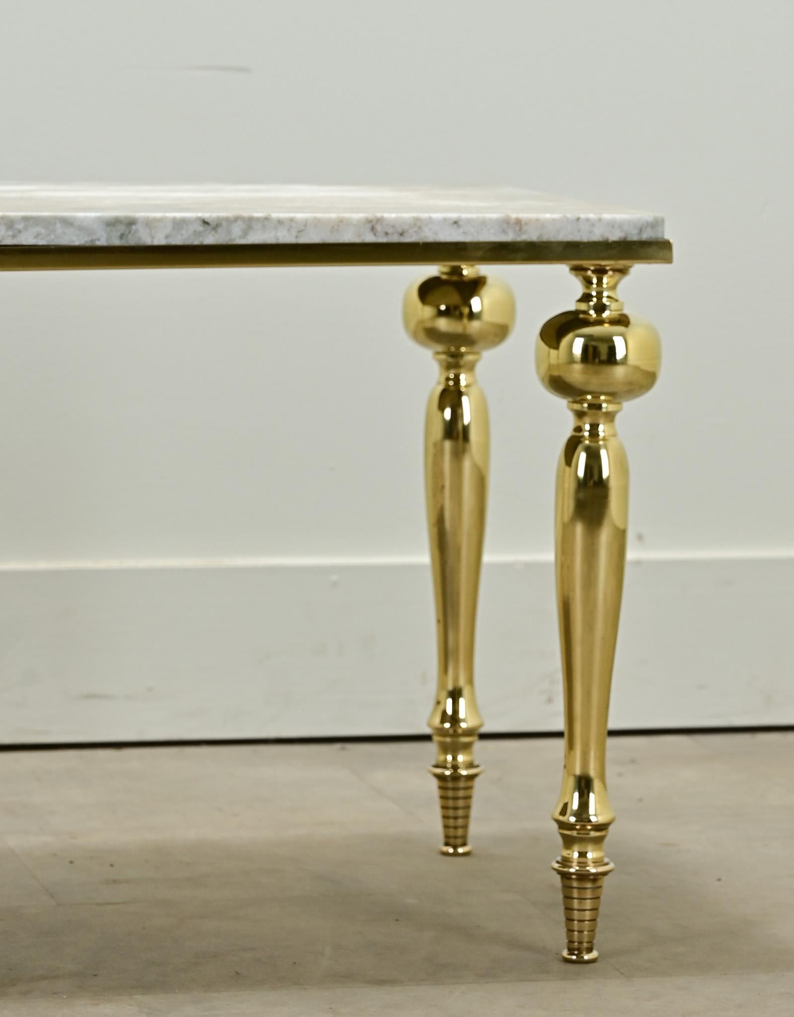 French Vintage Brass and Marble Coffee Table For Sale at 1stDibs