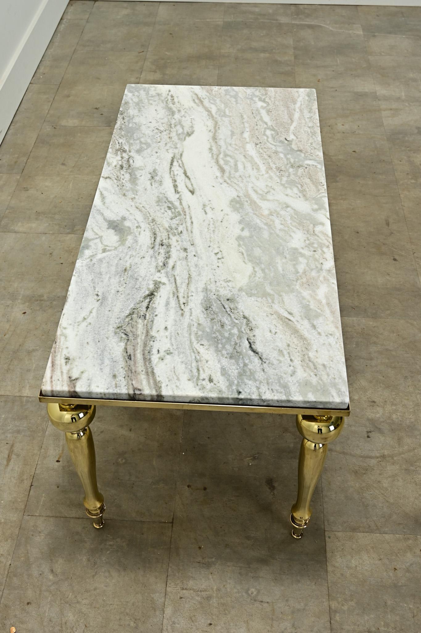 French Vintage Brass and Marble Coffee Table For Sale at 1stDibs