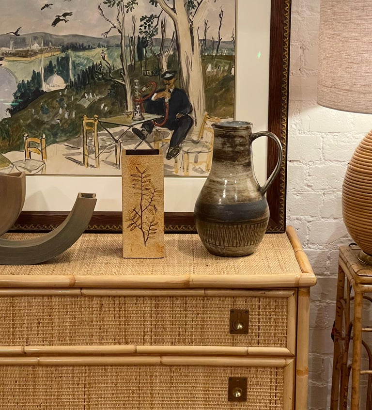 French Vintage Ceramic Vase with Plant Motif by Raymonde Leduc (circa ...