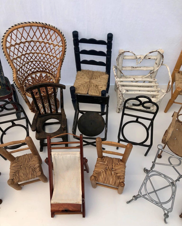 French Vintage Collection of 24 Miniature Chairs in Assorted Materials ...