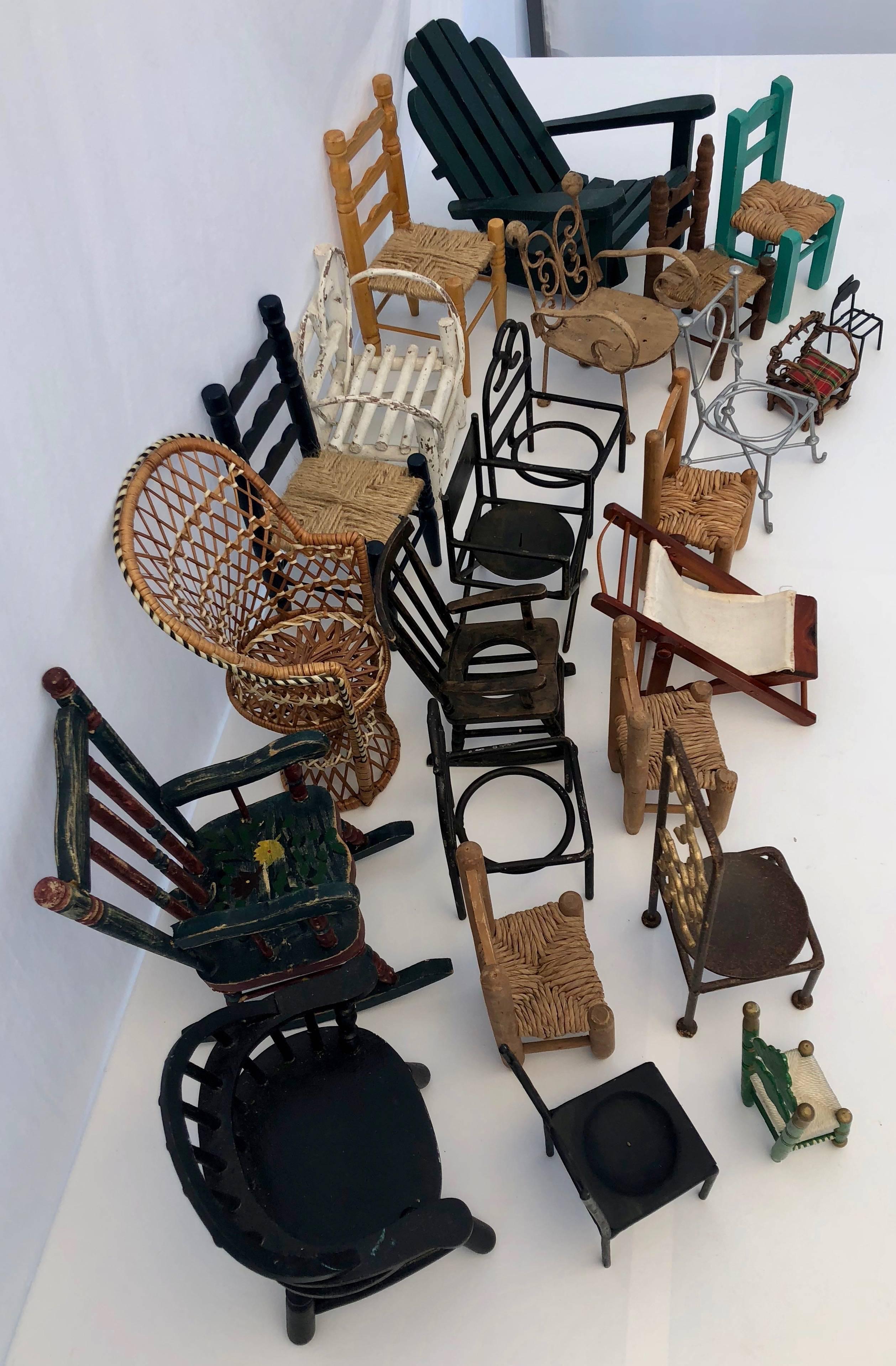 French Vintage Collection of 24 Miniature Chairs in Assorted Materials ...