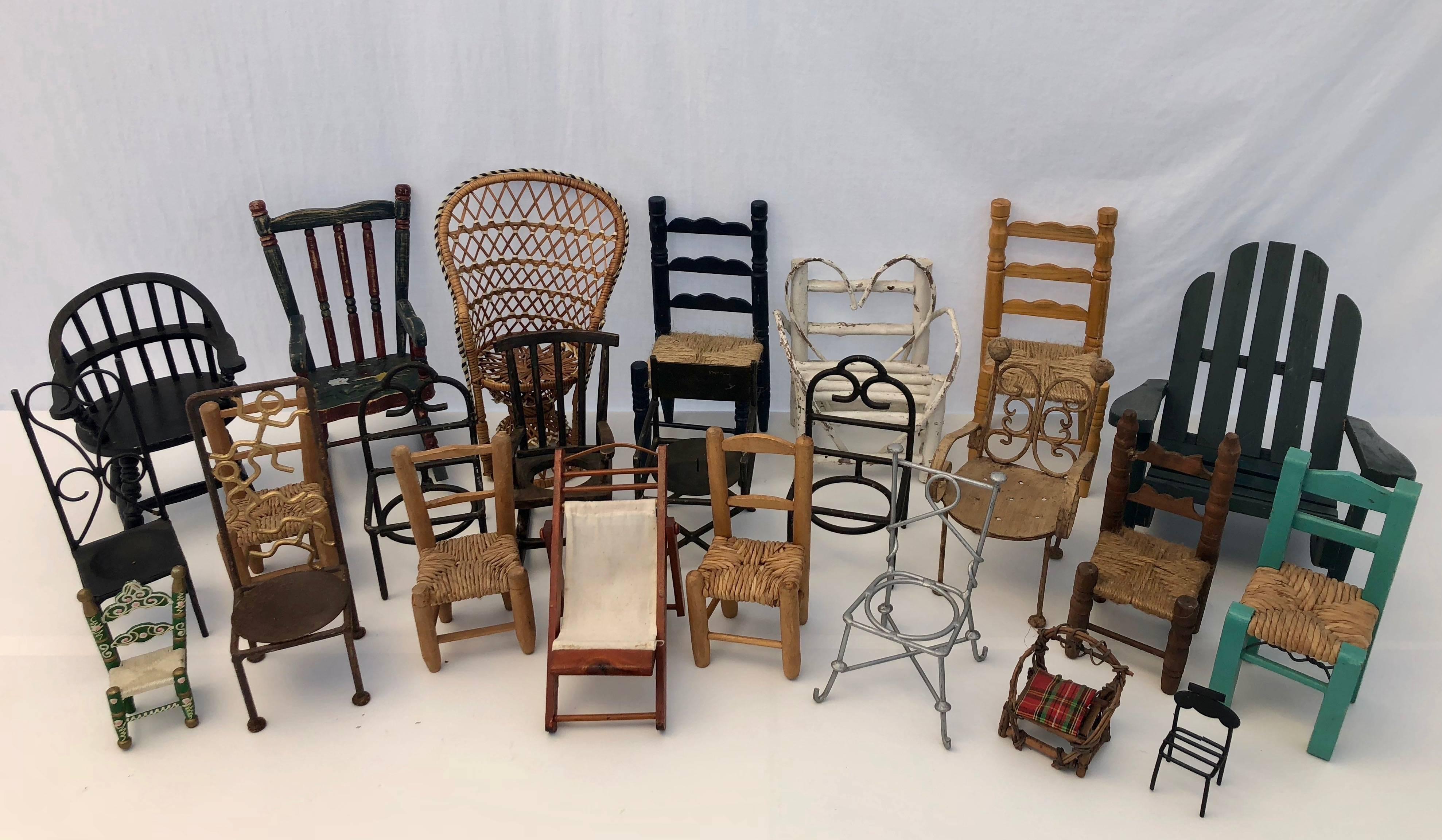 French Vintage Collection of 24 Miniature Chairs in Assorted Materials ...
