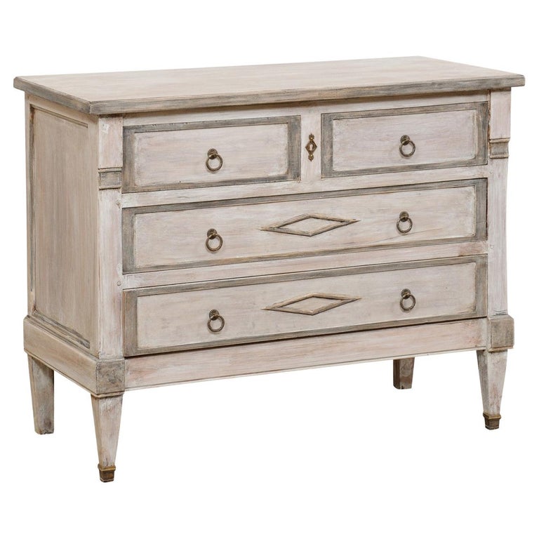 French Vintage Custom Painted Wood Commode w/Diamond Trim Accents and ...