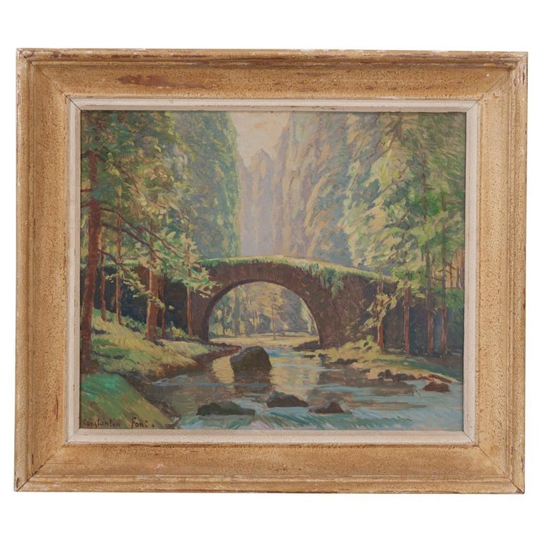 French Vintage Framed Landscape Painting For Sale at 1stDibs