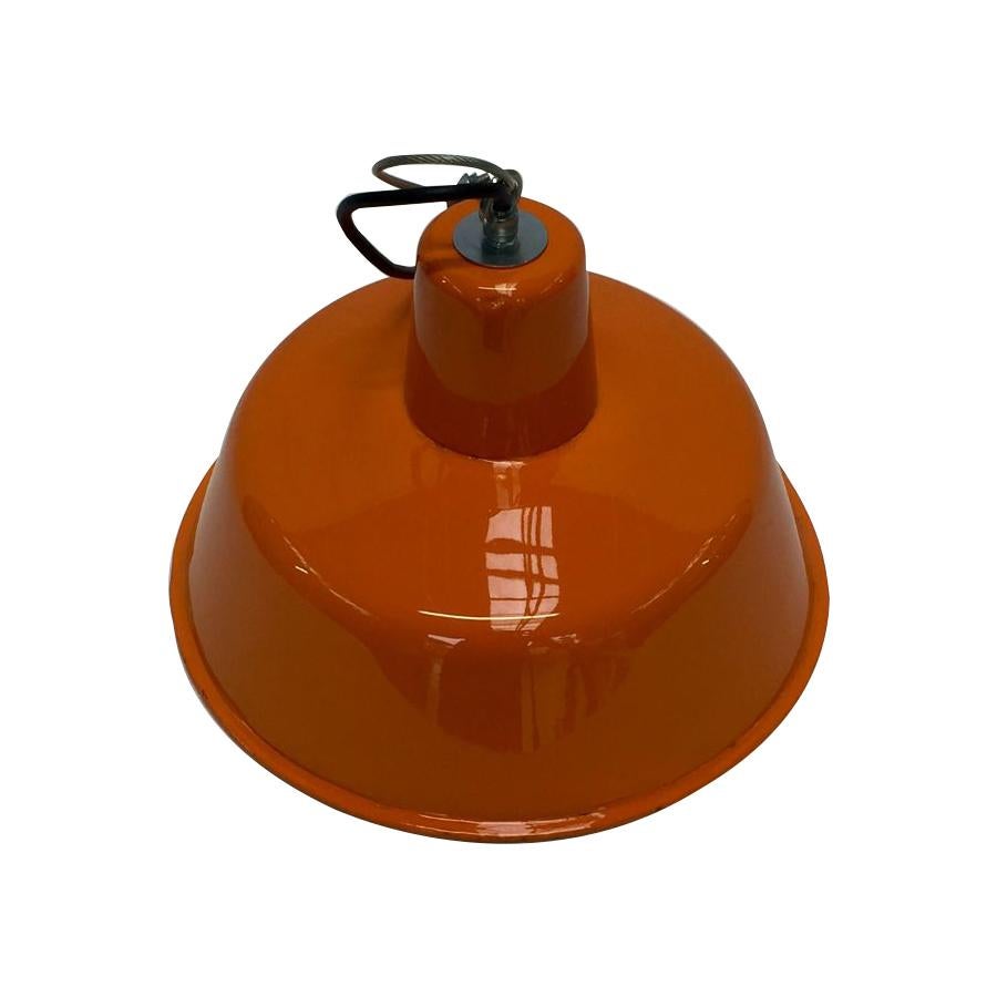 French Vintage Industrial Big Round Orange Enameled Pendant at 1stDibs