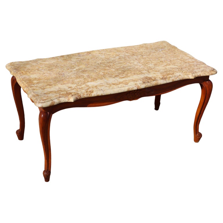 French Vintage Marble and Wood Coffee Table-Cocktail Table-Style Louis ...