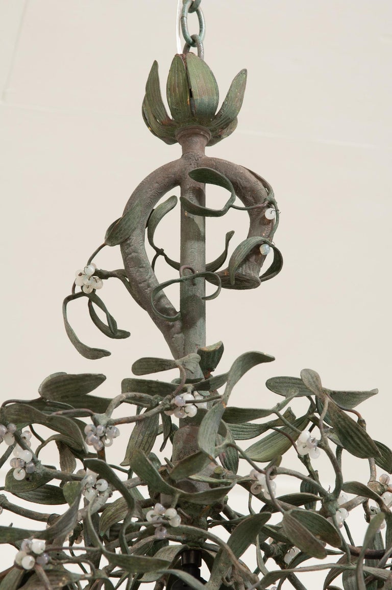 French, Vintage Metal Mistletoe Chandelier For Sale at 1stDibs