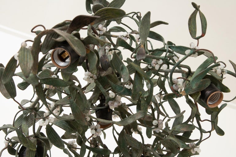 French, Vintage Metal Mistletoe Chandelier For Sale at 1stDibs