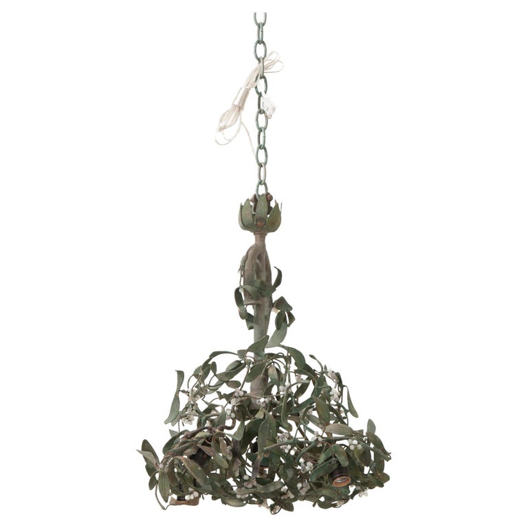 French, Vintage Metal Mistletoe Chandelier For Sale at 1stDibs