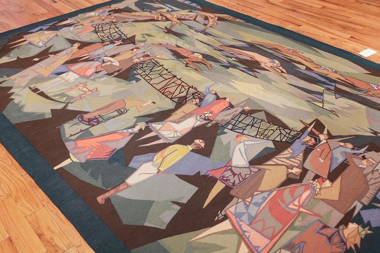French Vintage Mid Century Horse Racing Tapestry. Size: 7 ft 2 in x 9 ...