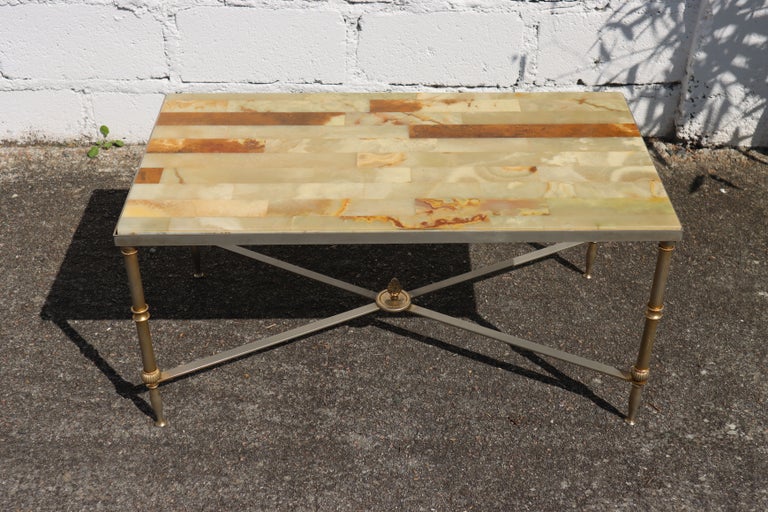 French Vintage Onyx Marble and Brass Coffee Table-Lounge Table-Regency ...