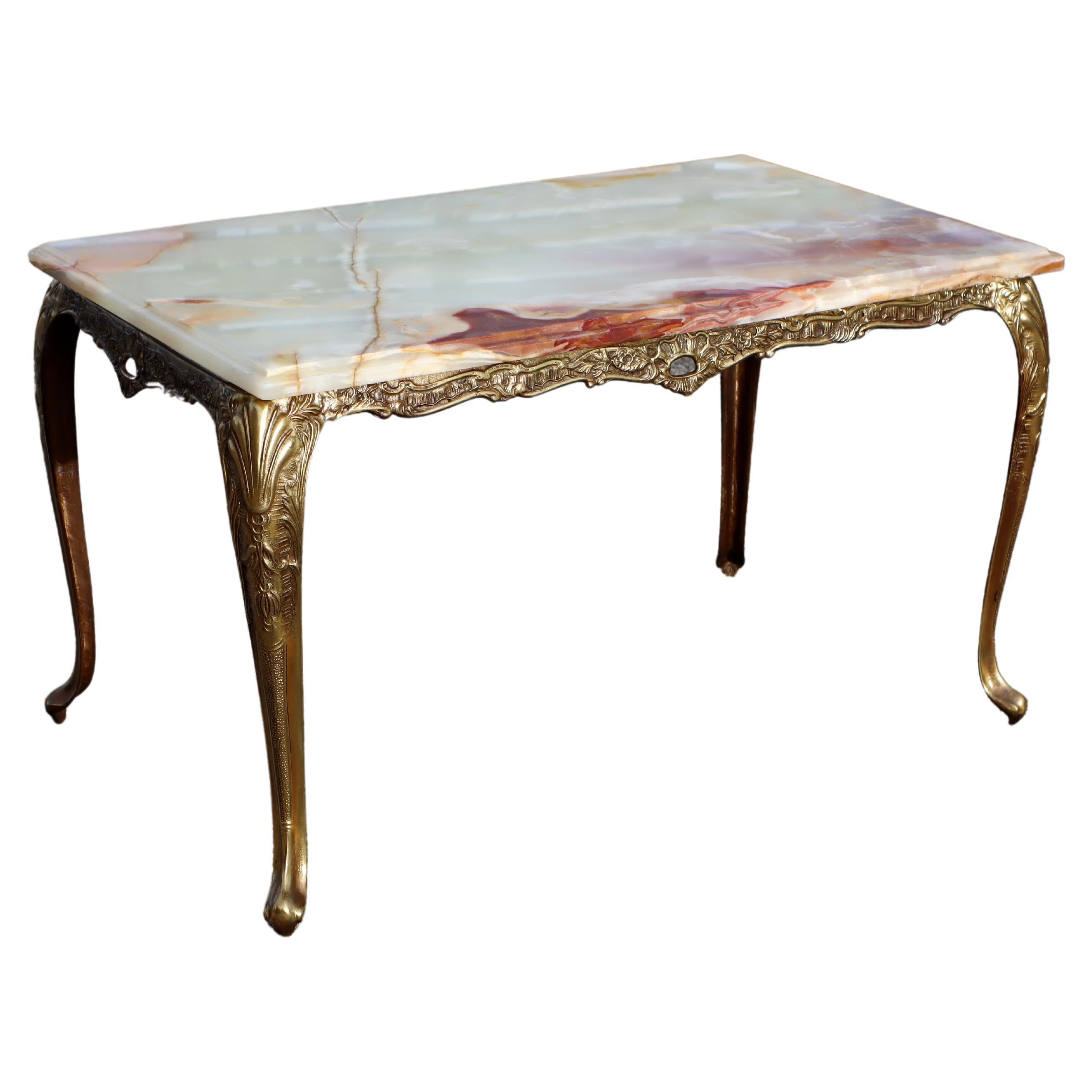 French Vintage Onyx Marble Brass Coffee Table-Cocktail Table-Style ...