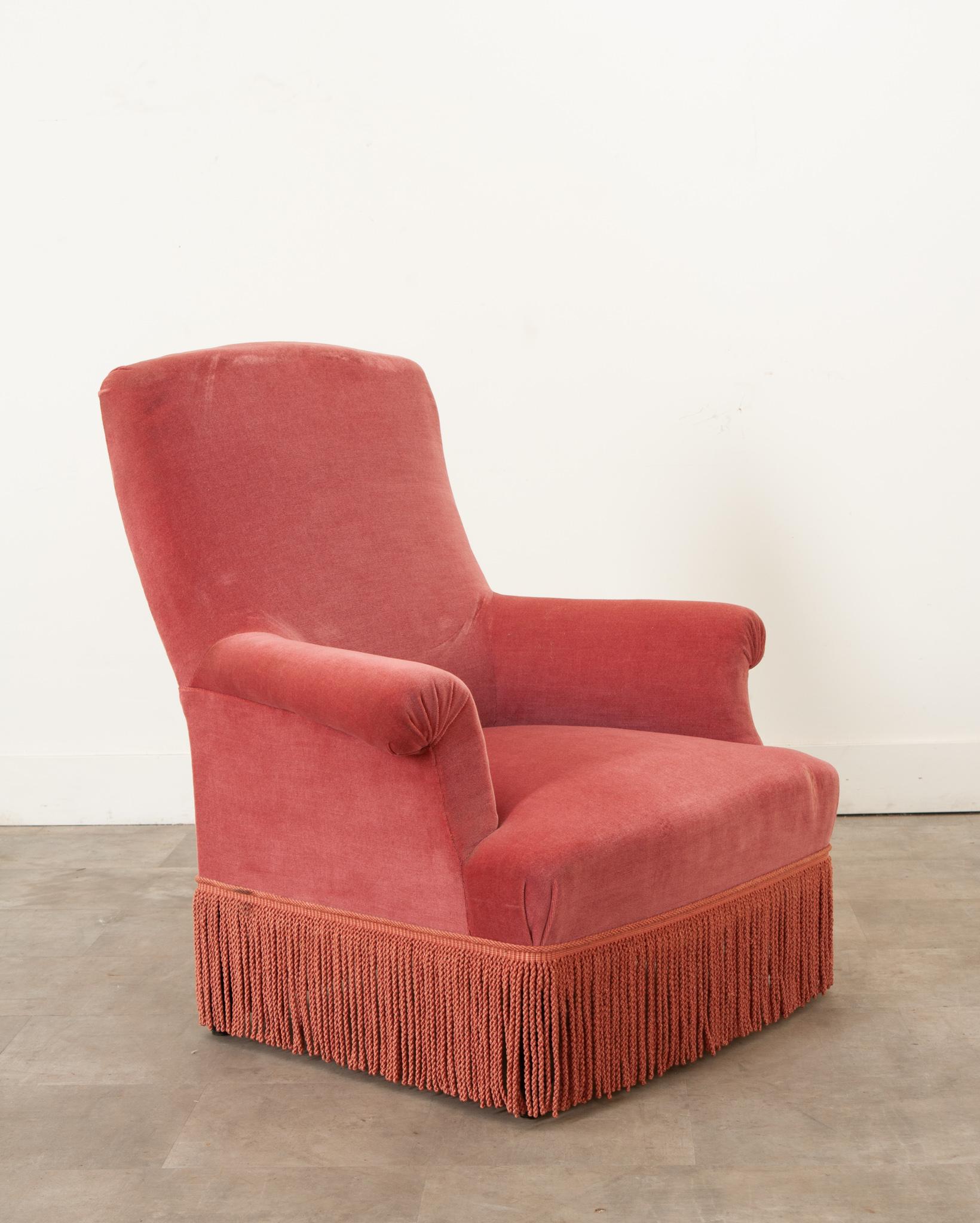 French Vintage Parlor Armchair with Fringe at 1stDibs