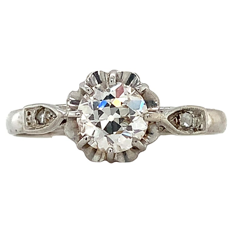 French Vintage Platinum European Cut Center W/ Single Cut Diamonds Ring ...