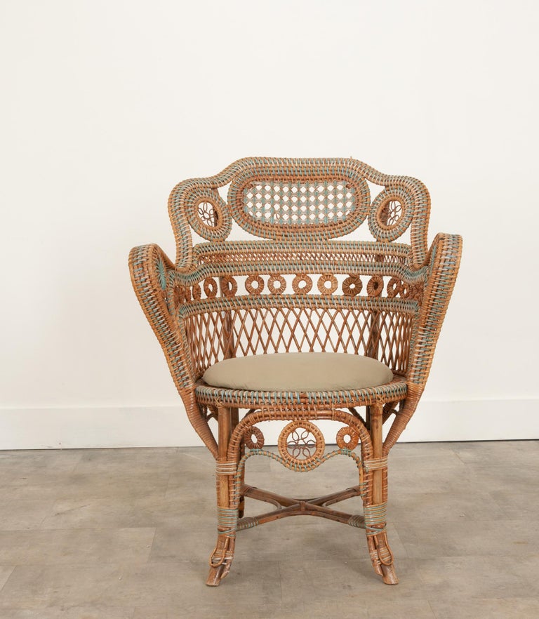 French Vintage Rattan Arm Chair at 1stDibs