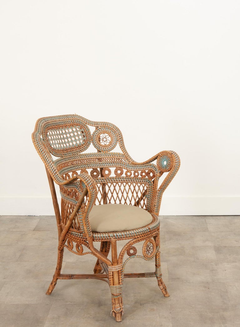 French Vintage Rattan Arm Chair at 1stDibs