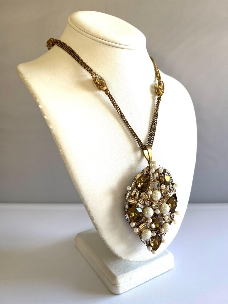 French Vintage Roger Scemama Jeweled Pearl Brooch/Pendant Necklace For ...