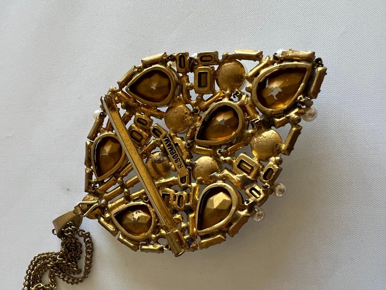 French Vintage Roger Scemama Jeweled Pearl Brooch/Pendant Necklace For ...