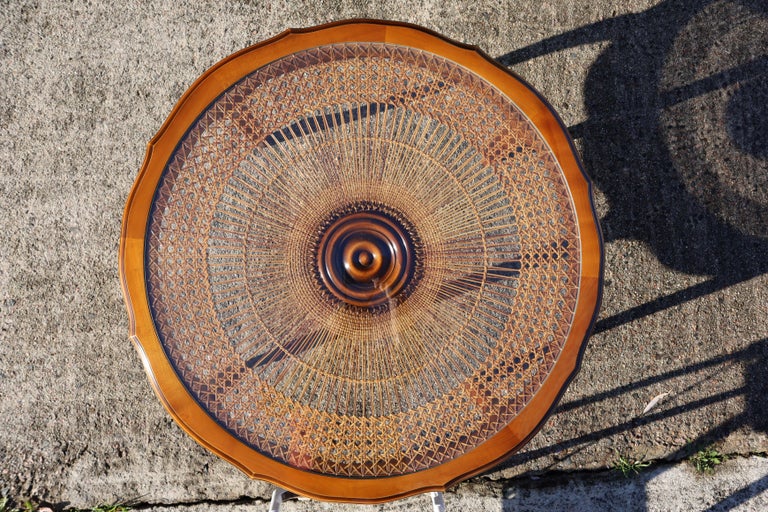 French Vintage round Cane Glass Coffee Table-Cherrywood Table Style ...