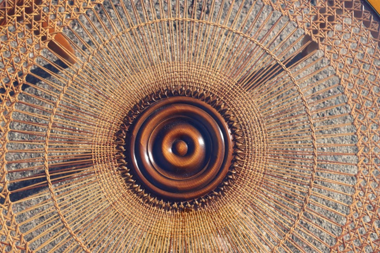 French Vintage round Cane Glass Coffee Table-Cherrywood Table Style ...