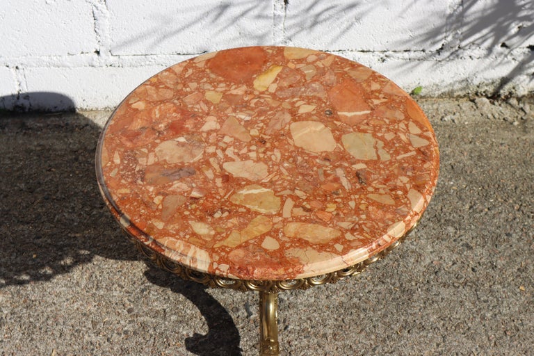 French Vintage round Marble and Brass Coffee Table-Cocktail Table ...