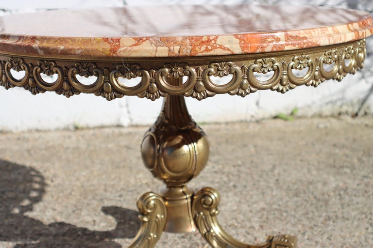 French Vintage round Marble and Brass Coffee Table-Cocktail Table ...