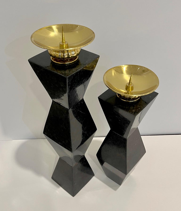 French Vintage Set of 2 Modern Black Lacquer Metal Geometric Cubist ...