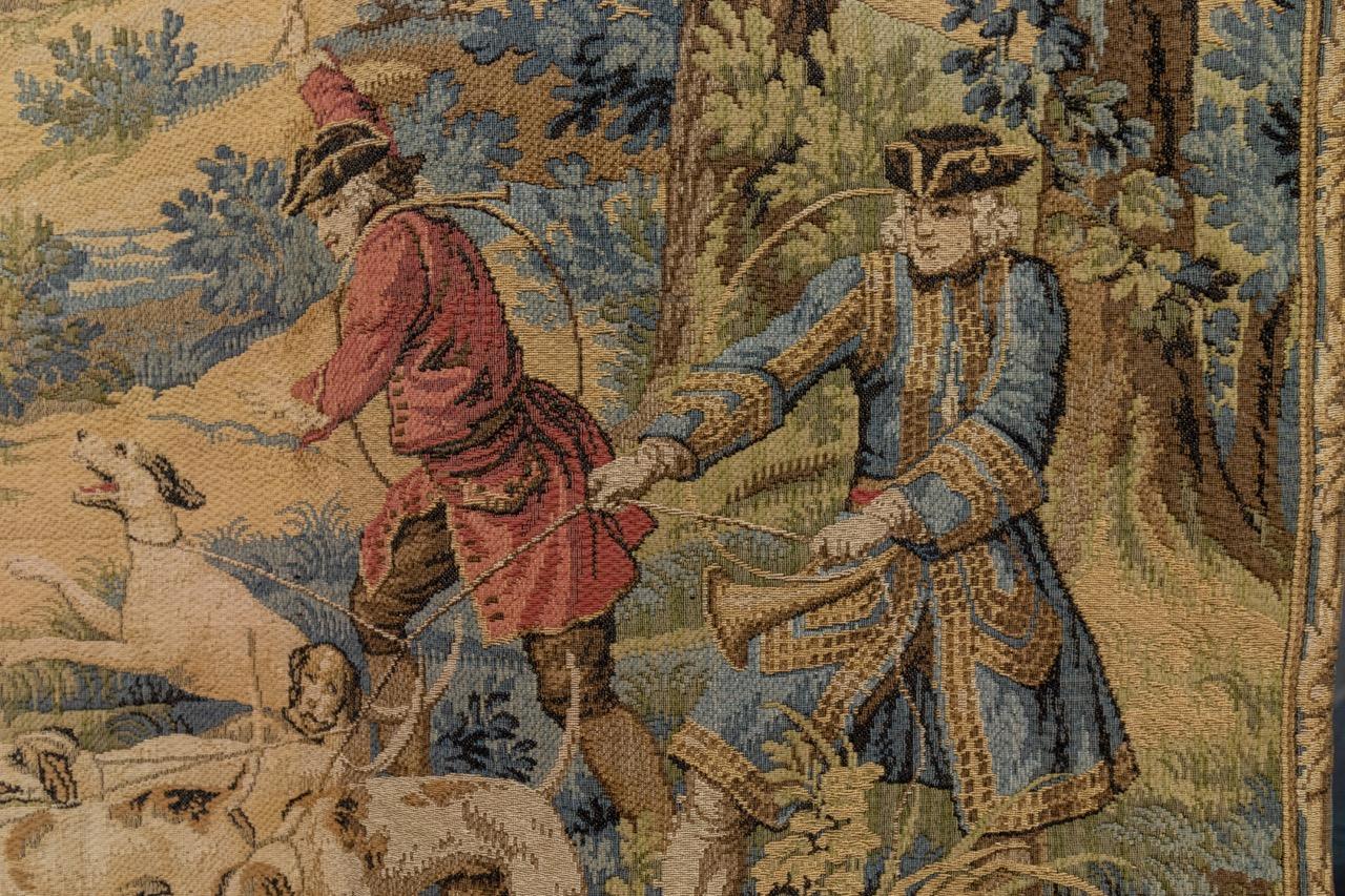 French Vintage Tapestry Hunting Scene For Sale at 1stDibs