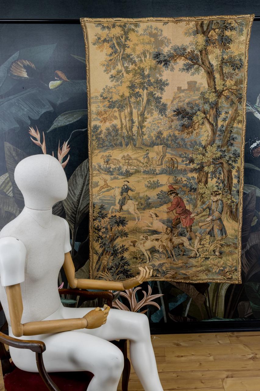 French Vintage Tapestry Hunting Scene For Sale at 1stDibs