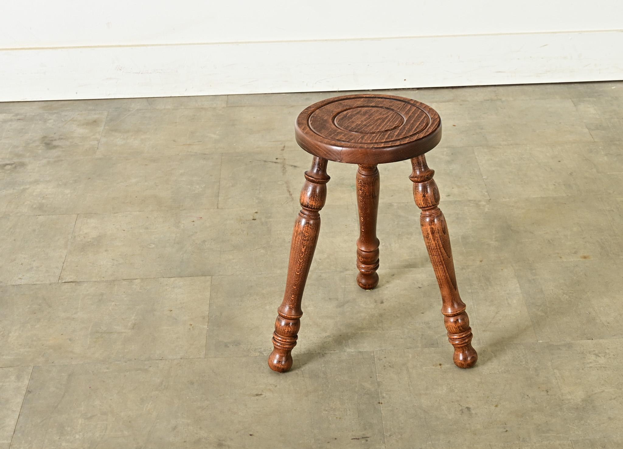 French Vintage Turned Oak Stool at 1stDibs