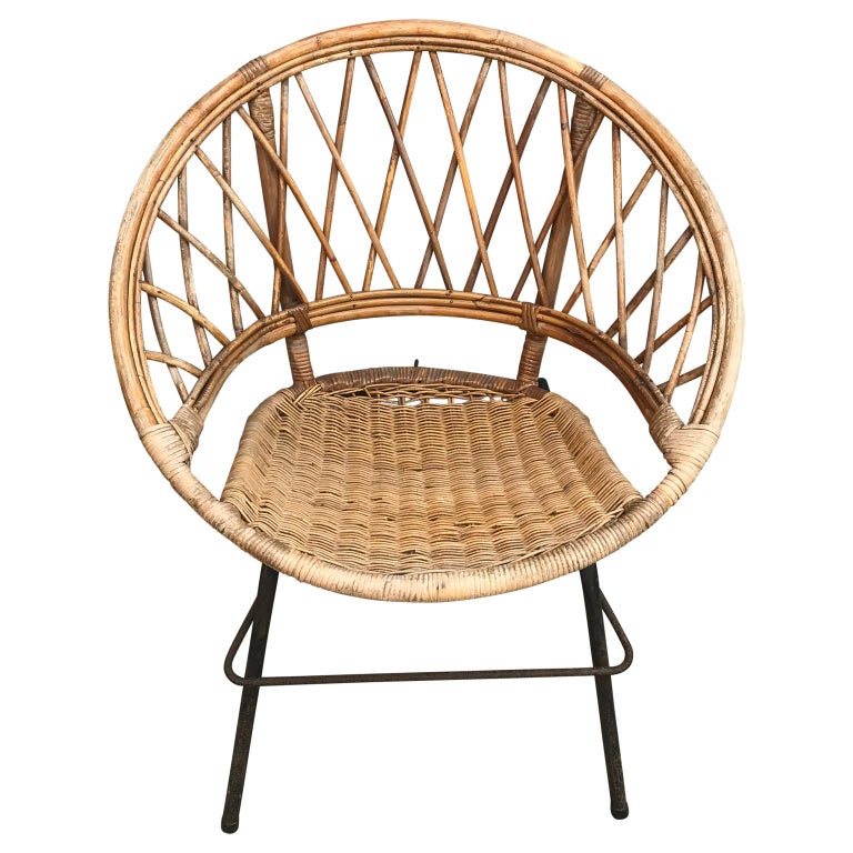 French Vintage Wicker Loop Chair For Sale at 1stDibs