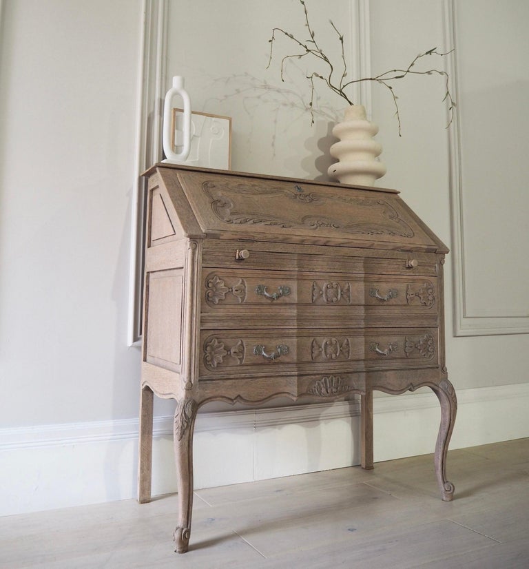 French Vintage Writing Bureau in Limed Oak at 1stDibs