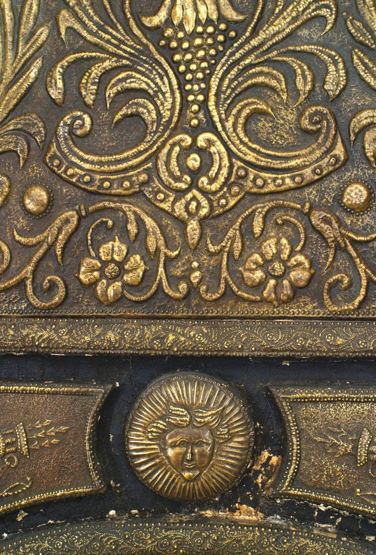 French Renaissance Style Brass Embossed Pediment Top Wall Mirror For ...