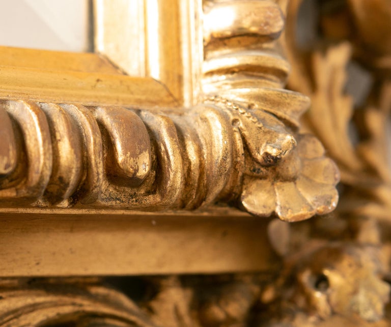 French Wall Mirror in Gilded Wood with Flowers and Cherubs Decoration ...