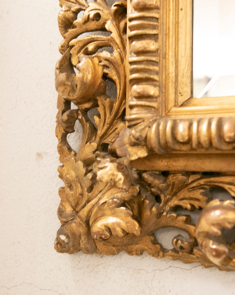 French Wall Mirror in Gilded Wood with Flowers and Cherubs Decoration ...