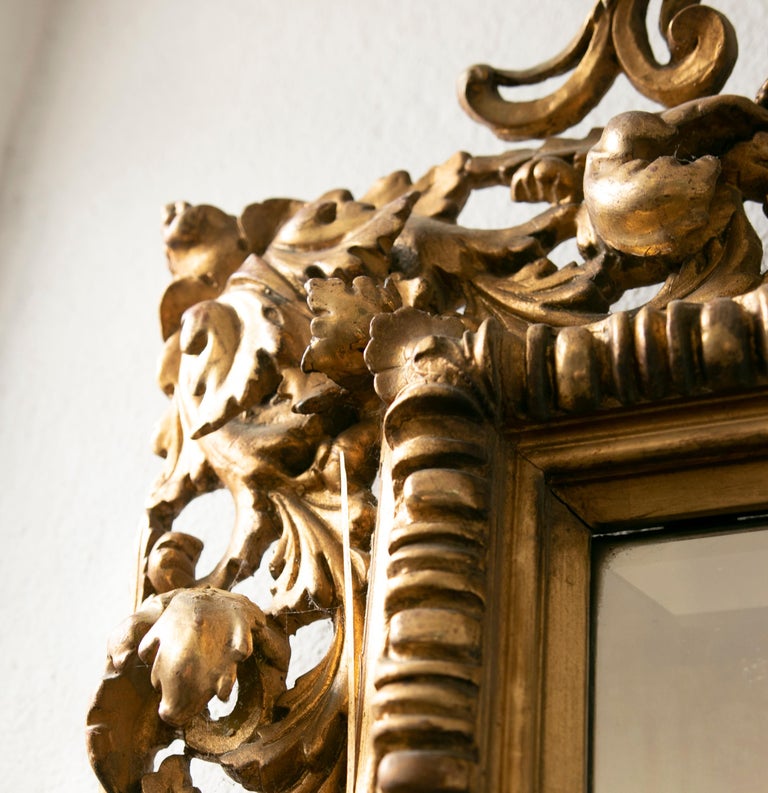 French Wall Mirror in Gilded Wood with Flowers and Cherubs Decoration ...