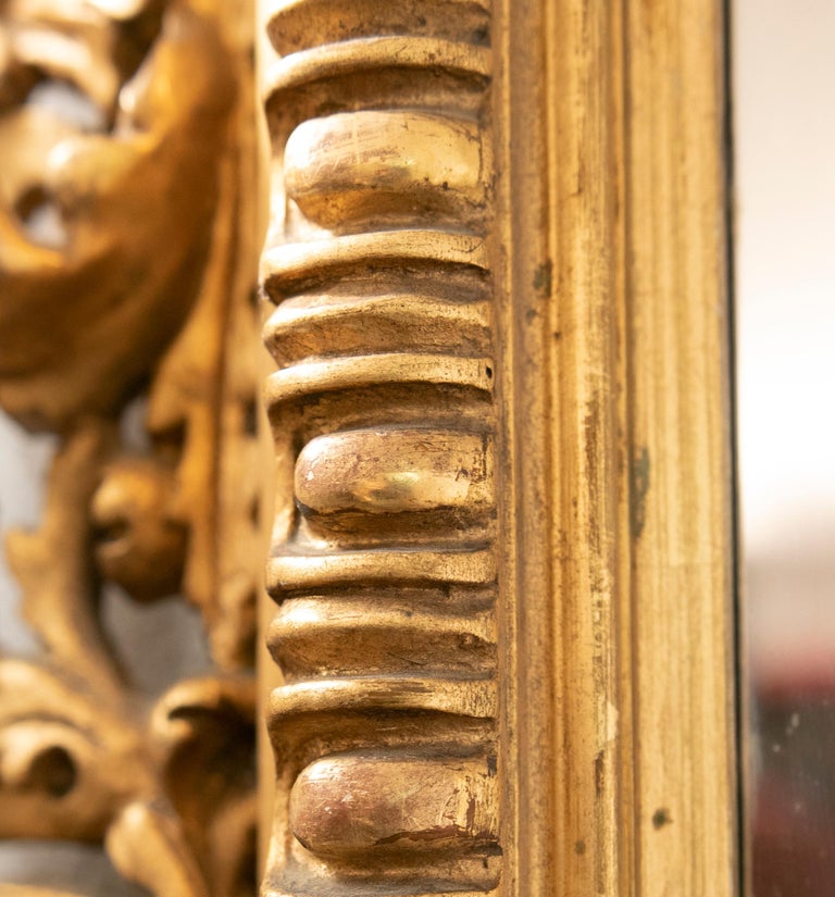French Wall Mirror in Gilded Wood with Flowers and Cherubs Decoration ...